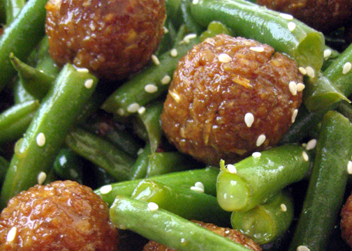 Thai Tempeh Balls with Green Beans - Meatless Monday