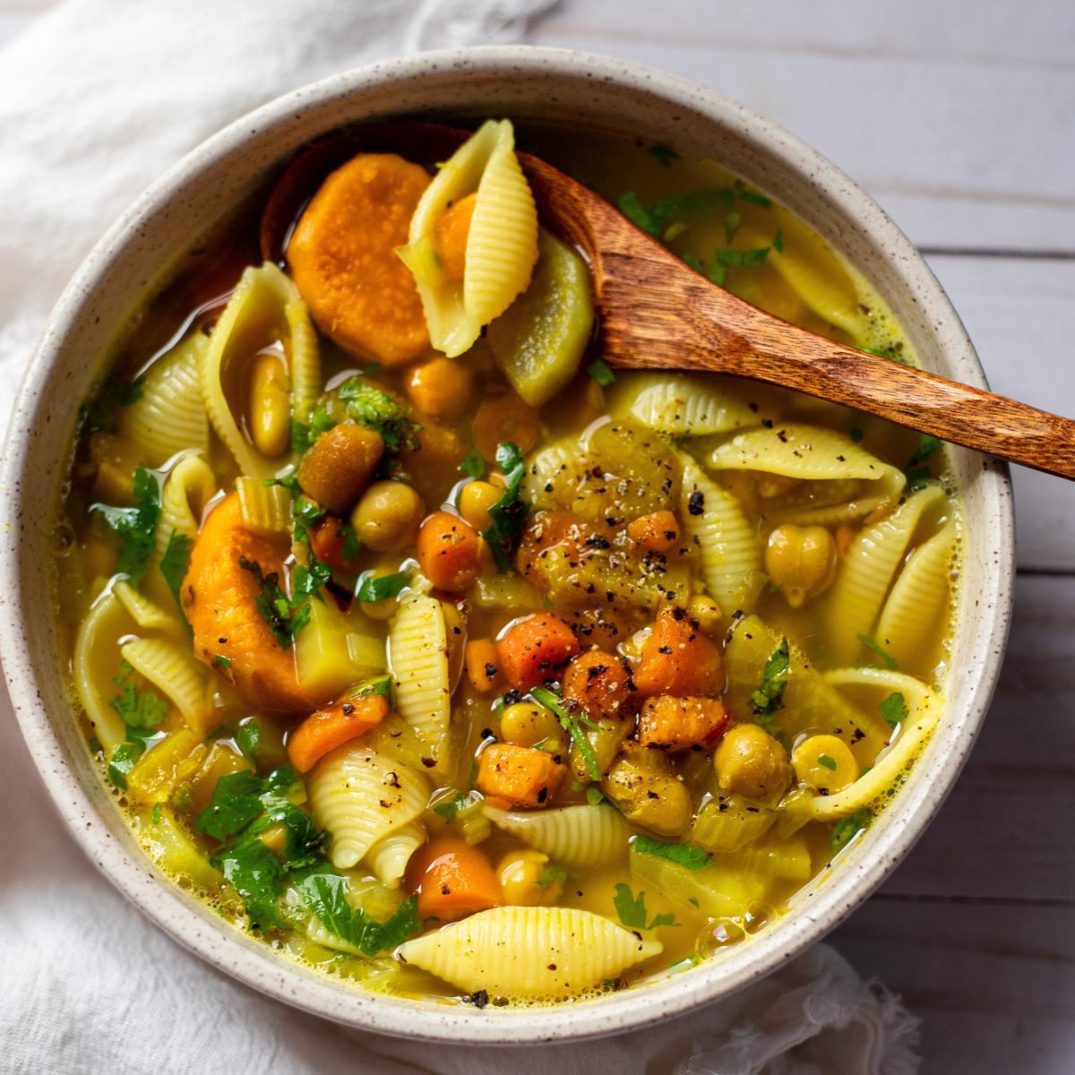 Golden Chickpea Noodle Soup - Meatless Monday